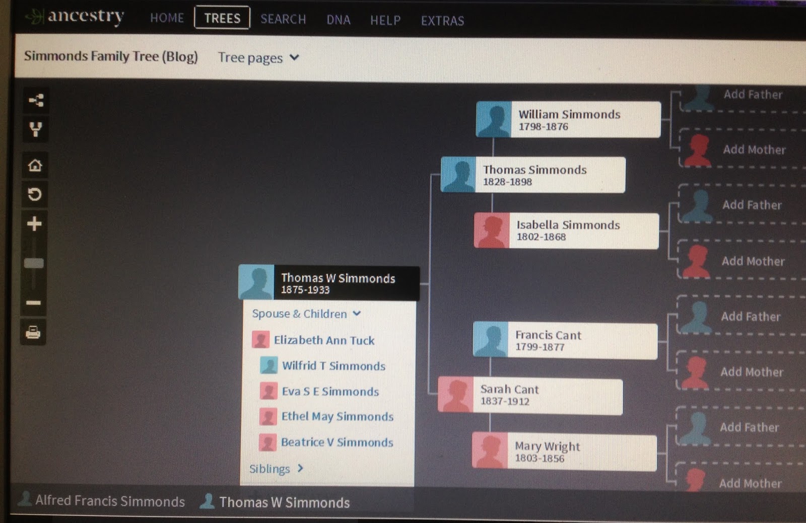 Sarah Simmonds Family Bible (Sarah Cant)