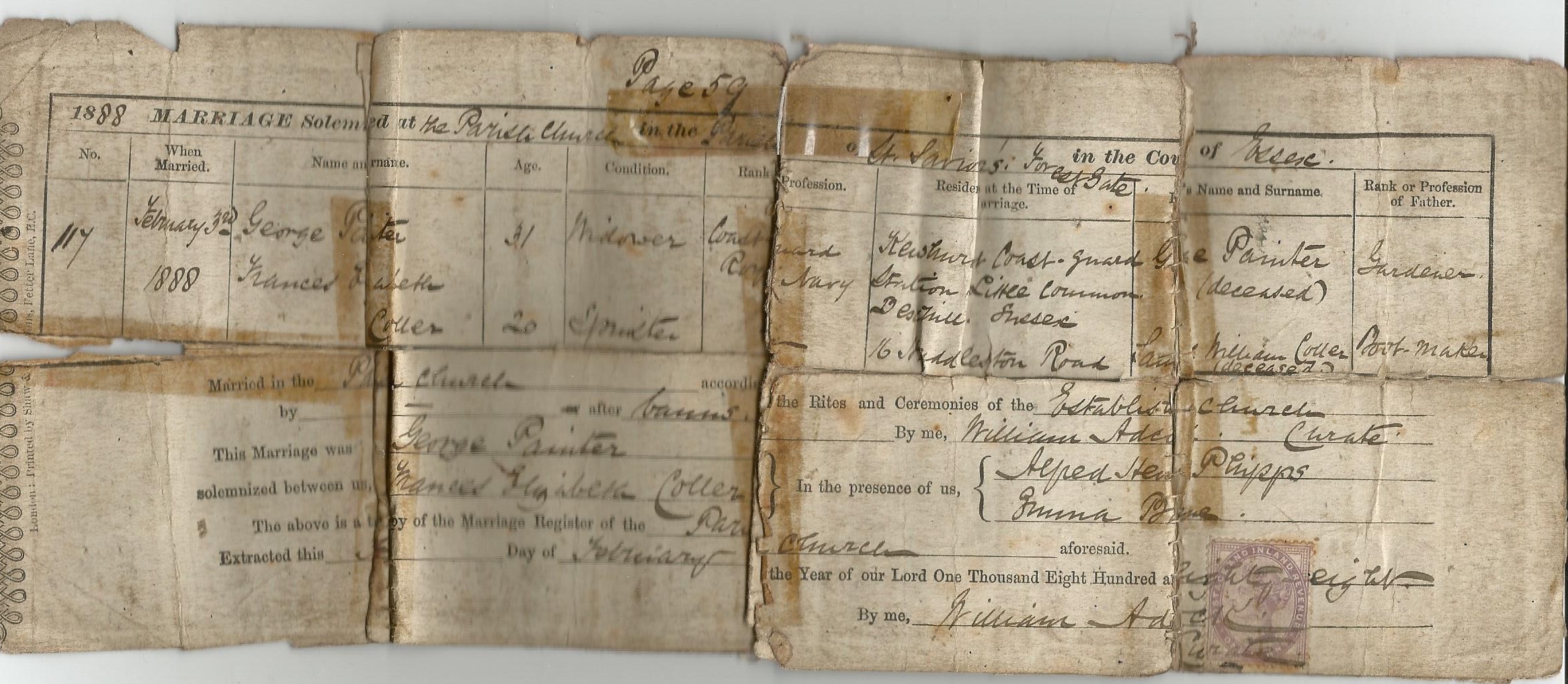 George Painter & Frances Elizabeth Coller Marriage & Baptism of William ...